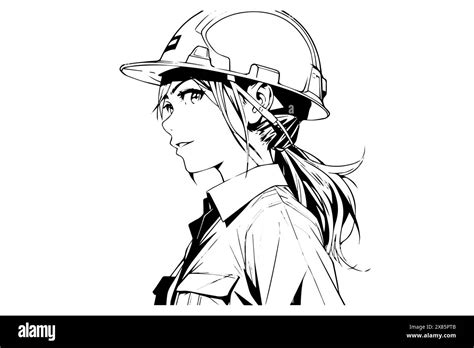 Engineer Or Arhitect Young Girl In Safety Helmet Vector Sketch Construction Job Stock Vector