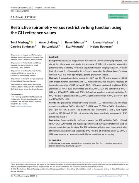 Pdf Restrictive Spirometry Versus Restrictive Lung Function Using The Gli Reference Values