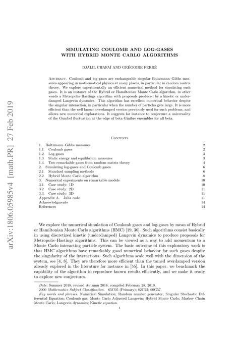 Pdf Simulating Coulomb Gases And Log Gases With Hybrid Monte Carlo