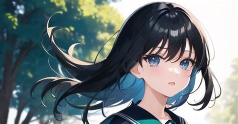 Ai 黒色長髪女子、公園のセーラー服を 日向あすかのイラスト Pixiv