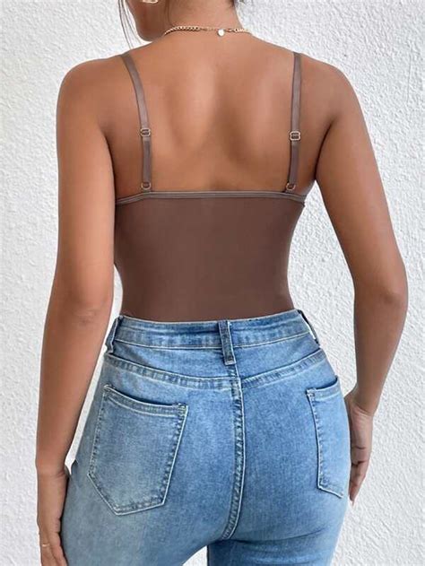SHEIN BAE Body De Tirantes De Malla En Contraste Bustier Con Encaje De