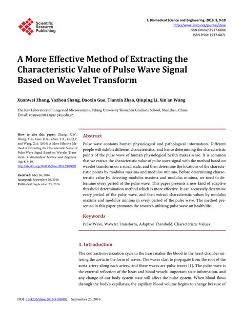 Pdf A More Effective Method Of Extracting The Characteristic Value Of Pulse Wave Signal Based