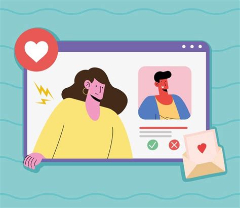 연인 커플 캐릭터와 온라인 데이트 프리미엄 벡터