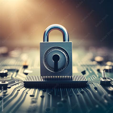 Cybersecurity Concept Showing A Padlock On Top Of A Microchip Board Symbolizing Protection
