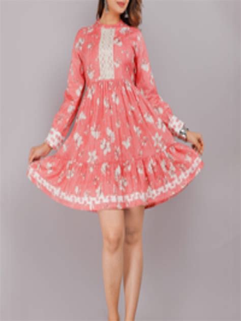 Buy Kalini Peach Coloured Floral Printed Fit And Flare Dress Dresses
