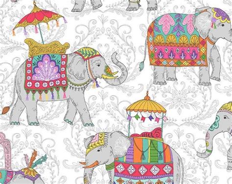 Royal Elephants Cotton Fabric Elephant Cavalcade Cx10792 Michael