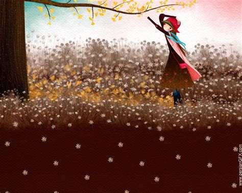 نقاشي ديجيتالي فانتزي كودكانه دختري در جنگل پاييزي