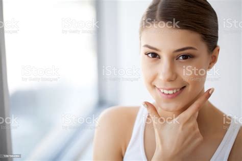 Portrait Beautiful Happy Woman With White Teeth Smiling Beauty High