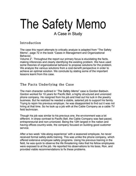 Safety Memos Samples Safety Memos Samples