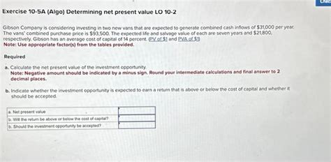 Solved Exercise 10 5a Algo Determining Net Present Value