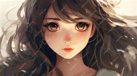 Premium Photo Anime Girl With Long Hair And Big Eyes Staring At The