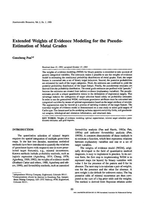 Pdf Extended Weights Of Evidence Modeling For The Pseudo Estimation