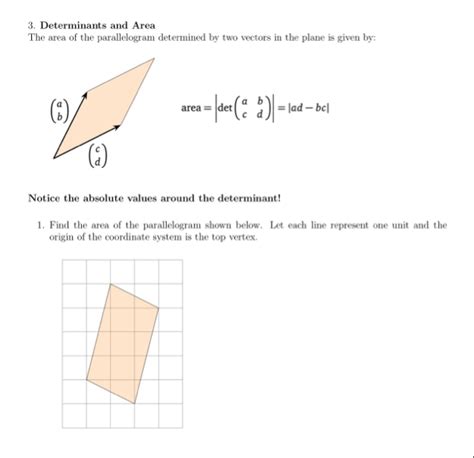 Solved Determinants And Areathe Area Of The Parallelogram