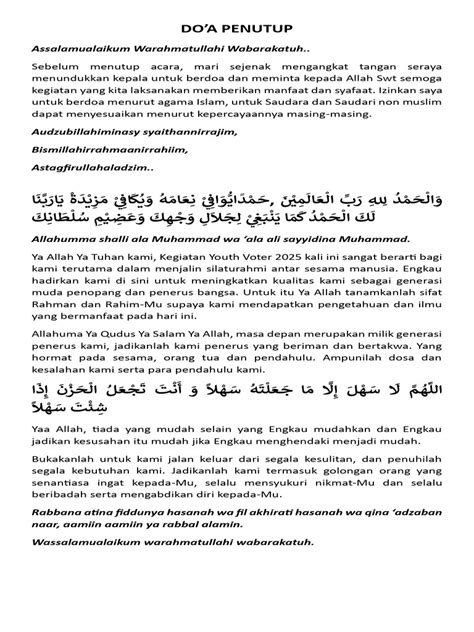 Doa Penutup Acara Resmi Dan Formal Pdf