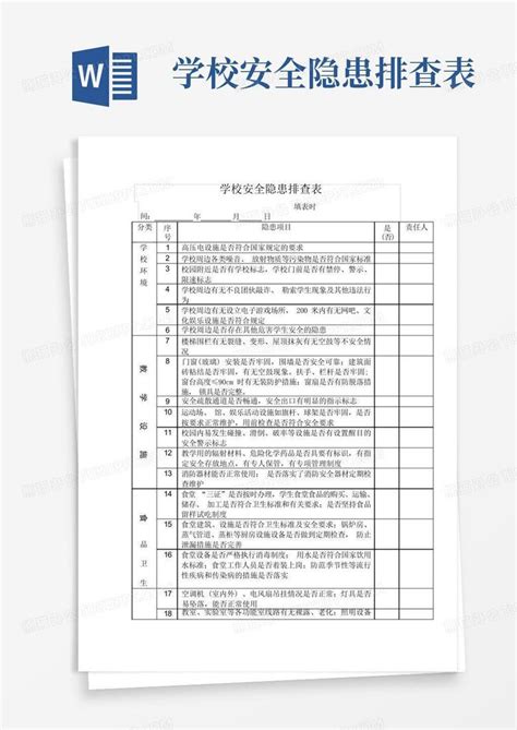 学校安全隐患排查表word模板下载编号lrxjoabm熊猫办公