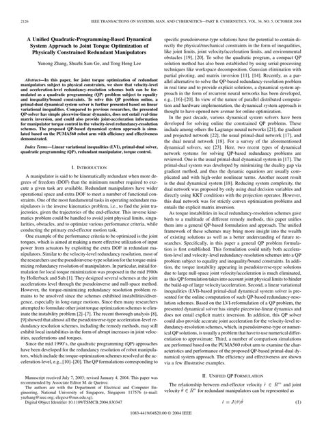 Pdf A Unified Quadratic Programming Based Dynamical System Approach