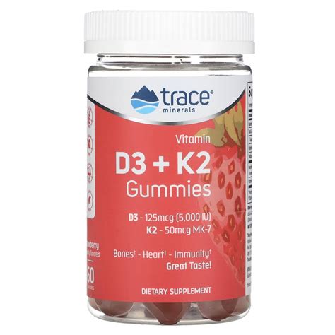 Trace Minerals Vitamina D3 + K2 Gomitas Fresa, 60 tabletas — compra ...