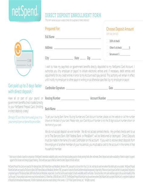 Direct Deposit Enrollment Form Netspend Fill And Sign Printable