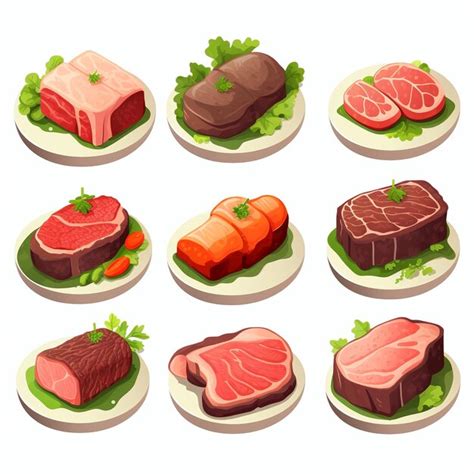 Premium Ai Image Illustration For Cute Flat Roast Beef Icons Set