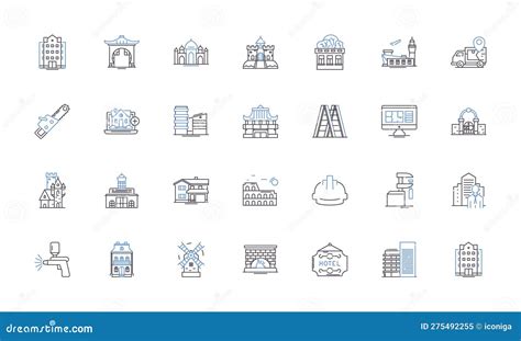 Drafting Line Icons Collection Blueprinting Designing Sketching