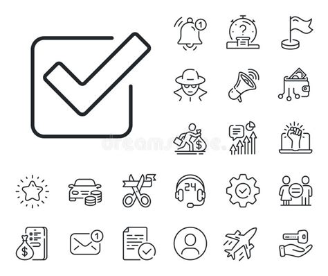 Check Line Icon Approved Tick Sign Salaryman Gender Equality And Alert Bell Vector Stock