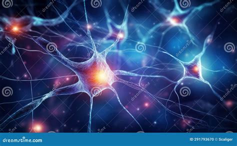 Microscope View Of Nerve Cells Neural Network With Active Neurons