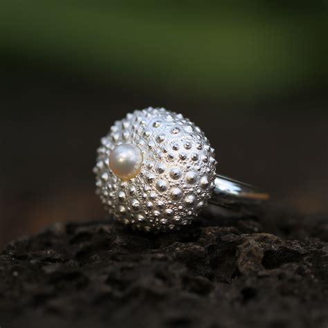 Statement Urchin Ring In Black With Pearl Martin Beffert
