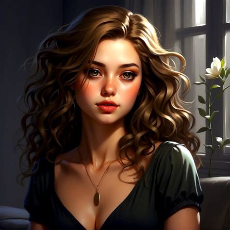 Premium Photo A Painting Of A Woman In A Black Shirt Long Brown Hair