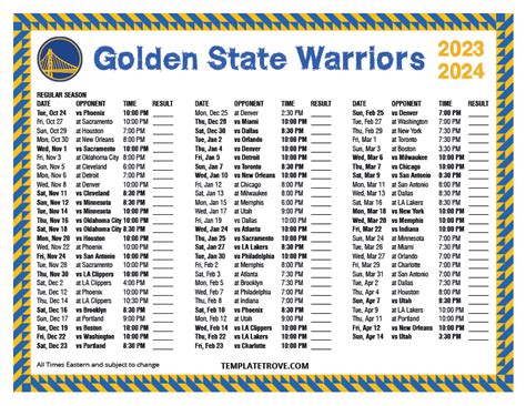 Golden State Warriors 2024 Schedule Printable