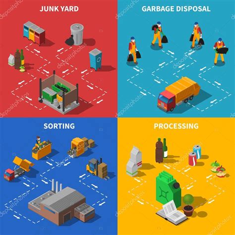 Garbage Recycling Isometric Concept Icons Set Stock Vector Image By