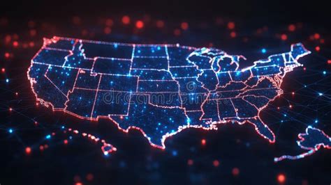 Glowing Digital Map Of United States With Network Connectivity Stock Illustration Illustration