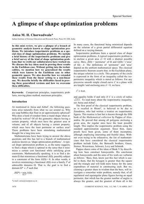 Pdf A Glimpse Of Shape Optimization Problems