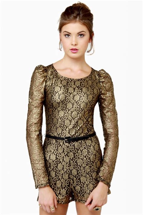 Cute Lace Romper Gold Romper Black Romper 4500 Lulus
