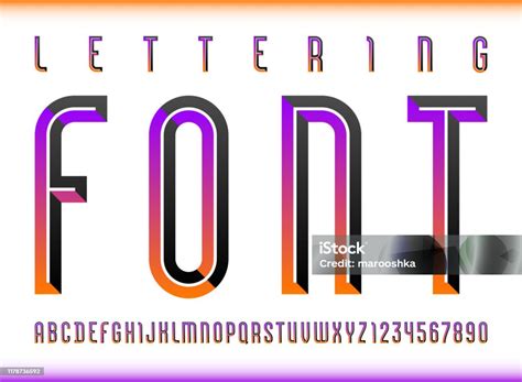 면을 가진 응축 된 트렌디 한 글꼴 그라데이션 색상의 알파벳 대문자 와 숫자를 디자인하십시오 두꺼운에 대한 스톡 벡터 아트 및