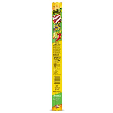 3 Pack Slim Jim Monster Smoked Meat Sticks Chile Limón Flavor 11g