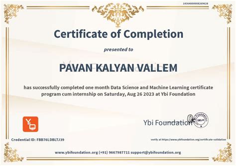 Pavan Kalyan Vallem On Linkedin Completion Of Ds And Ml Internship
