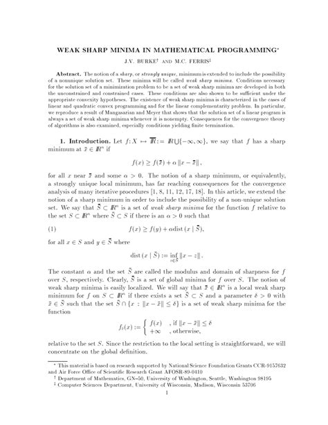 Pdf Weak Sharp Minima In Mathematical Programming