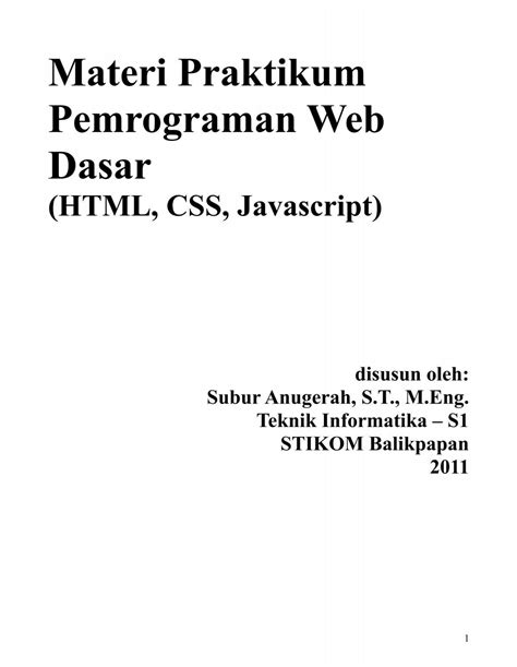 Materi Praktikum Pemrograman Web Dasar Html Css Javascript
