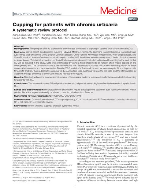 Pdf Cupping For Patients With Chronic Urticaria A Systematic Review Protocol