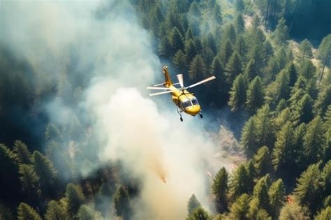 Helicóptero Que Opera Para Extinguir Incendios Forestales En Llamas