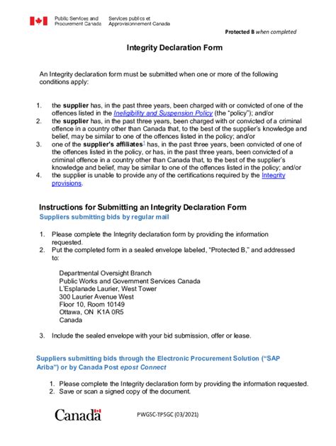 Fillable Online Integrity Declaration Form Government Of Canadas Fax Email Print Pdffiller