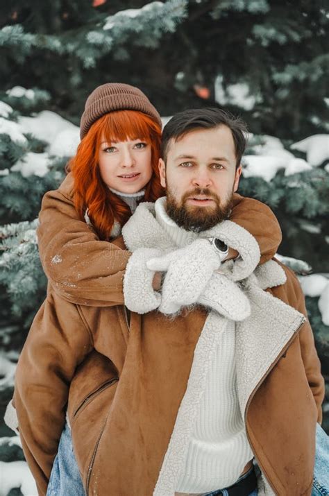 Love Romantic Couple Lovestory Brutal Bearded Man Bright Red Haired