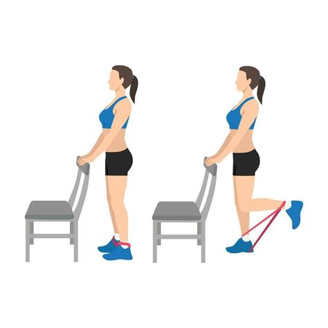 Woman Doing Standing Supported Resistance Band Hamstring Curls Exercise In 2025 Hamstring