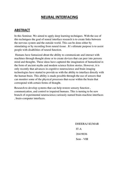 neural interfacing dheeraj kumar 20419036 neural interfacing abstract