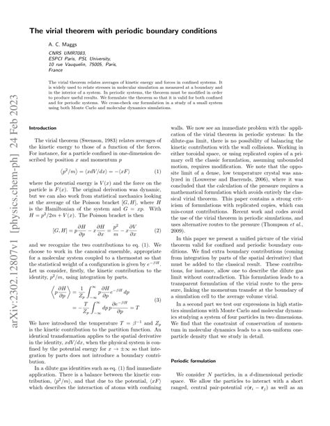 Pdf The Virial Theorem With Periodic Boundary Conditions