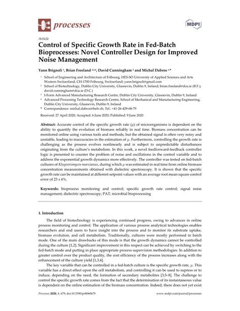 Pdf Control Of Specific Growth Rate In Fed Batch Bioprocesses Novel Controller Design For