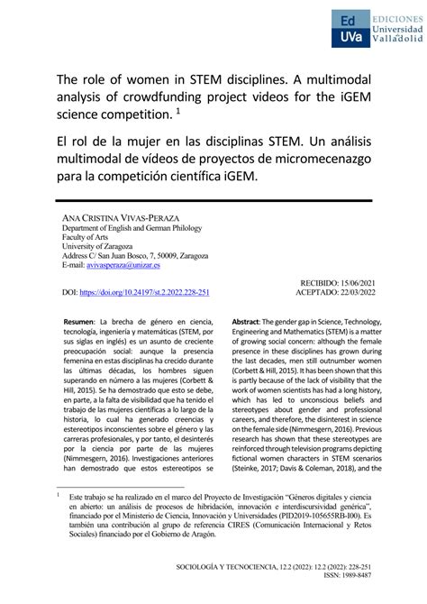 Pdf The Role Of Women In Stem Disciplines A Multimodal Analysis Of Crowdfunding Project
