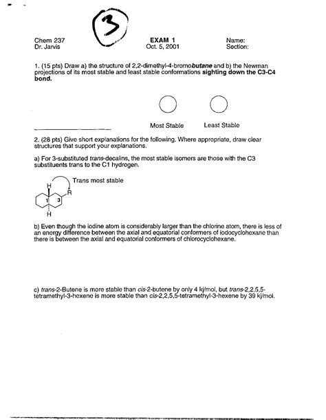 Principles Of Organic Chemistry I Exam 1 Chem 237 Docsity