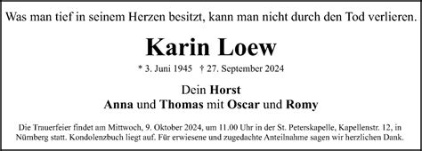 Traueranzeigen Von Karin Loew Trauernnde