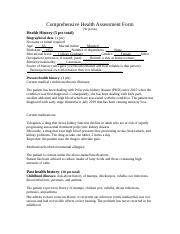 Comprehensive Health Assessment Form Docx Comprehensive Health Assessment Form Points
